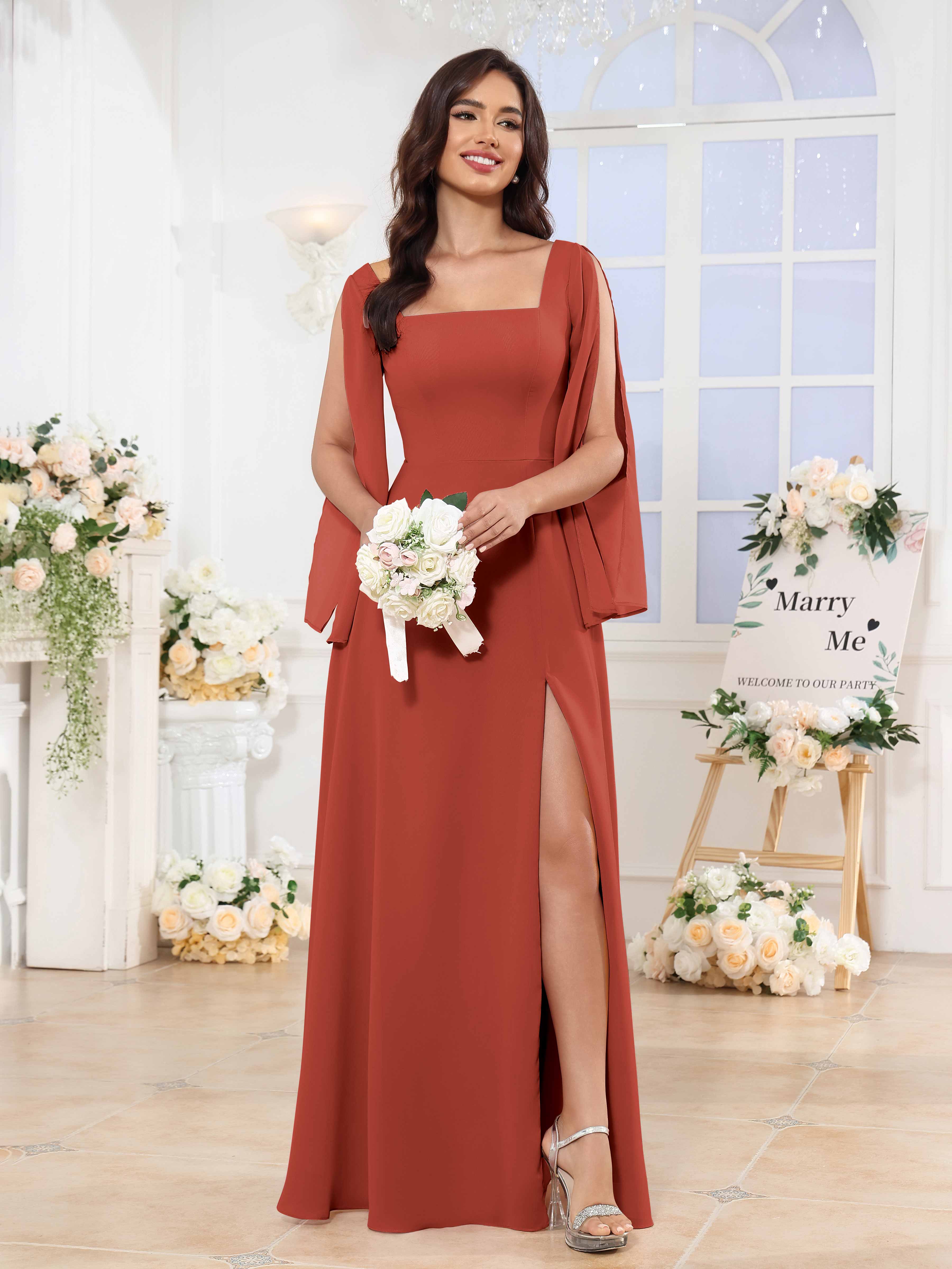 Jorunn Flowing A-Line Square Long Chiffon Bridesmaid Dresses