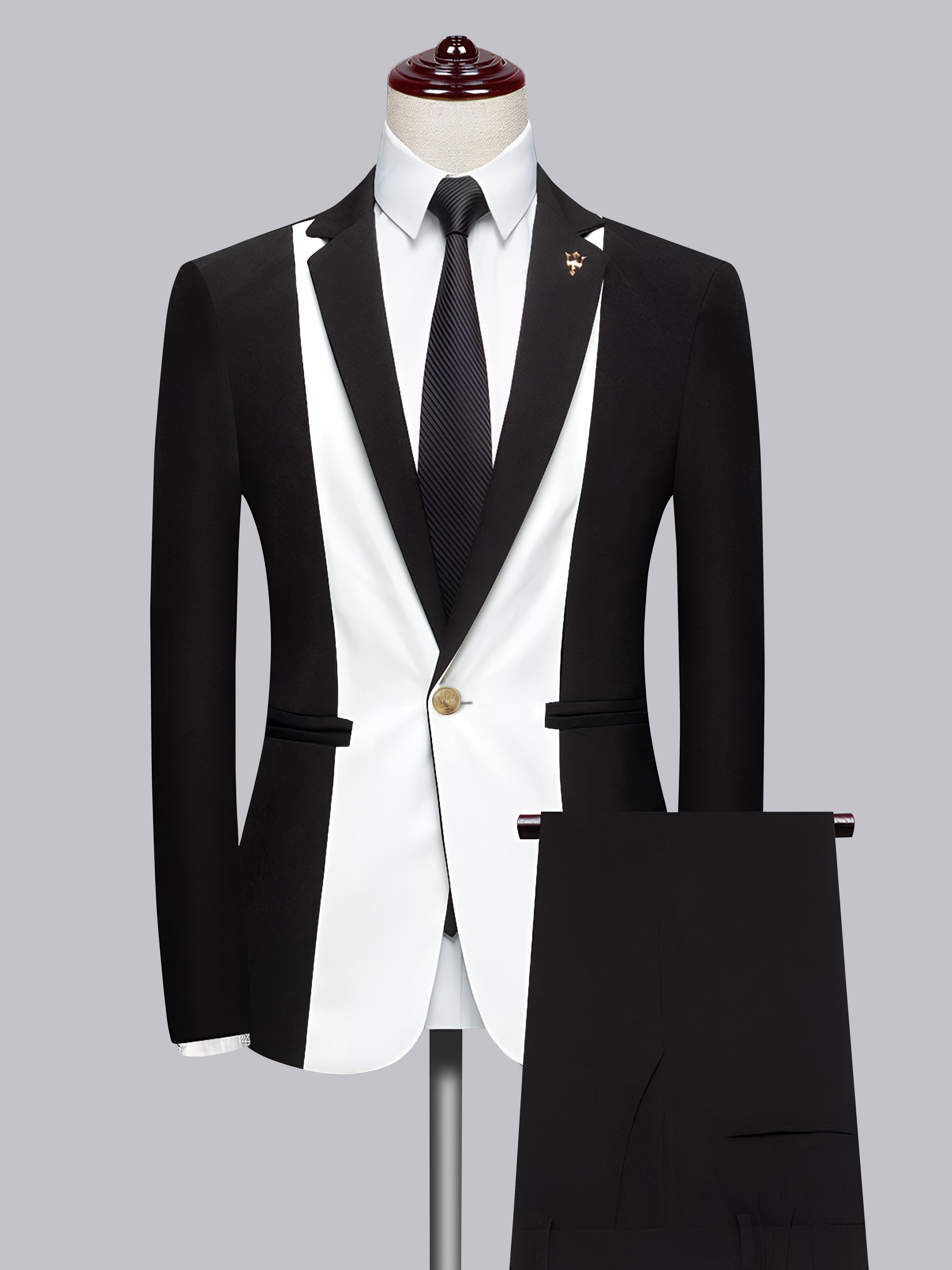 Men's 2 Pieces Notch Lapel Suit with Patchwork Detail for Formal Occas