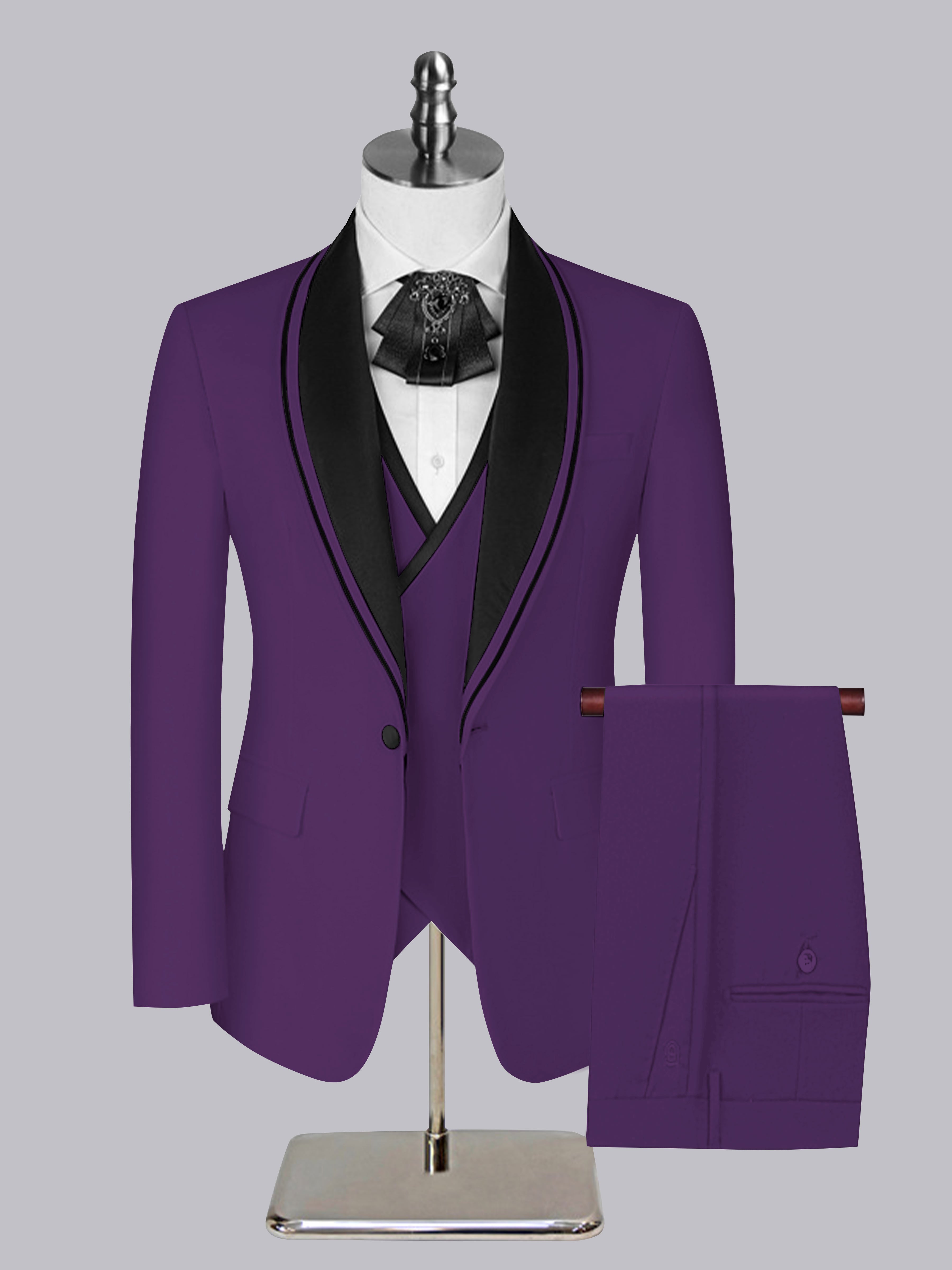 Sharp Men's 3 Pieces Contrast Trim One Button Shawl Lapel Guest Suit