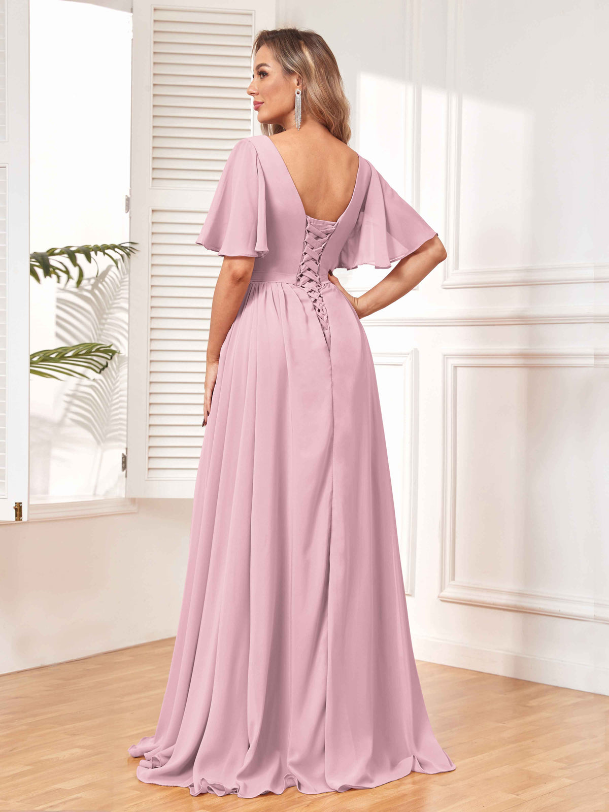 Aubrey Delicate Short Sleeves Chiffon Bridesmaid Dresses