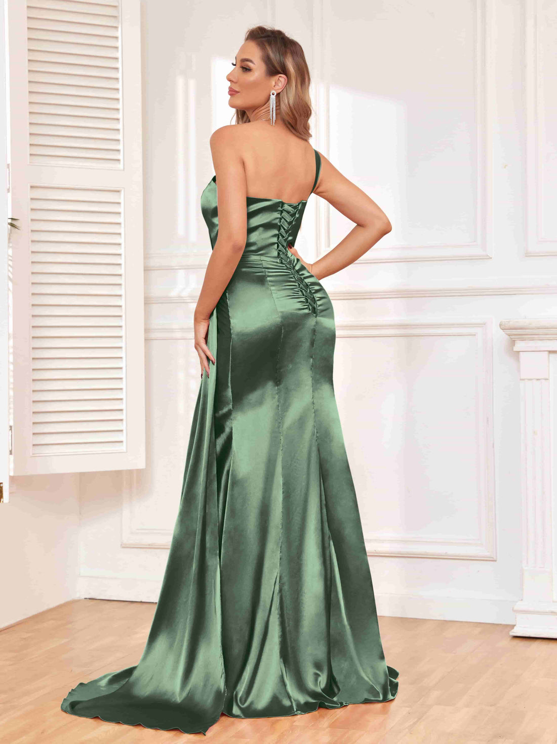 Isla Chic One Shoulder Ruffles Satin Dresses