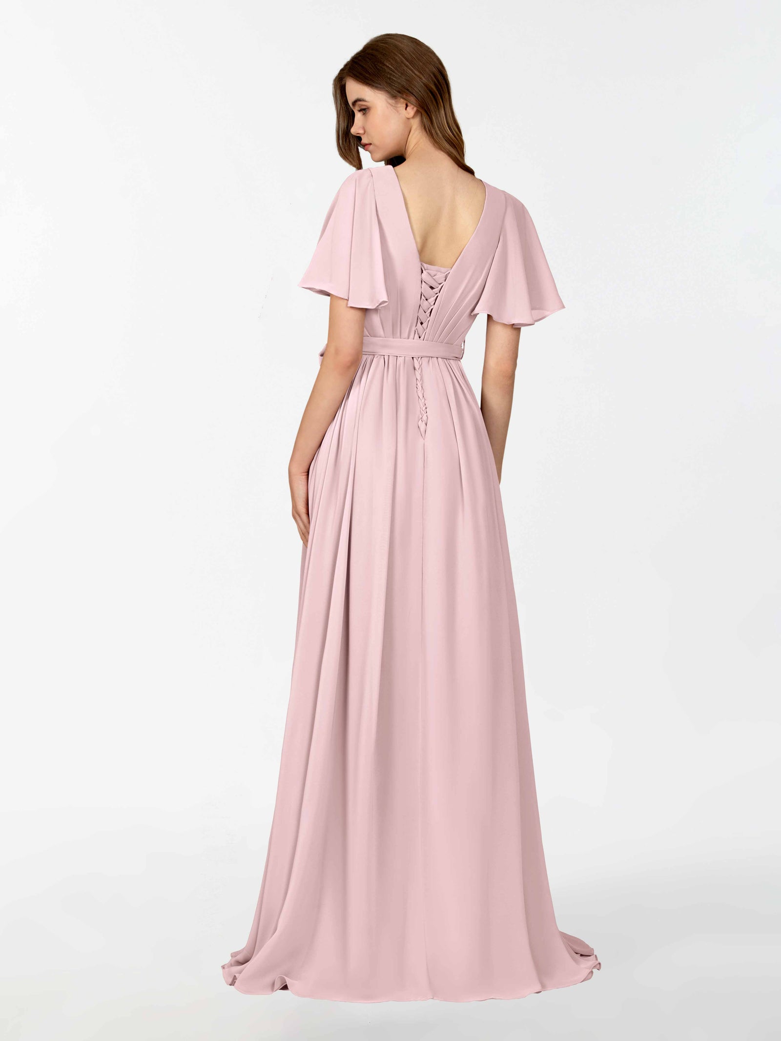 Kimberly Trendy Short Sleeves With Belt Chiffon Dresses