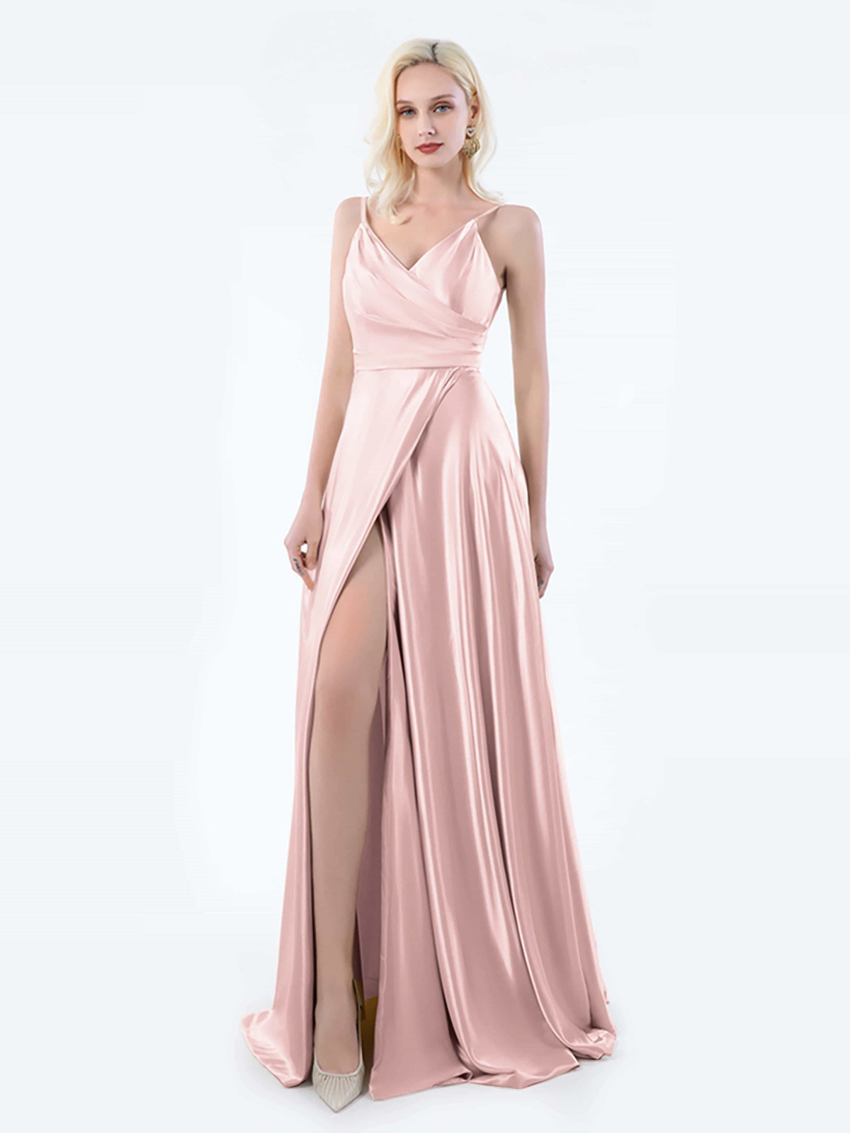 Layla Modern Slit Ruched Satin Bridesmaid Dresses