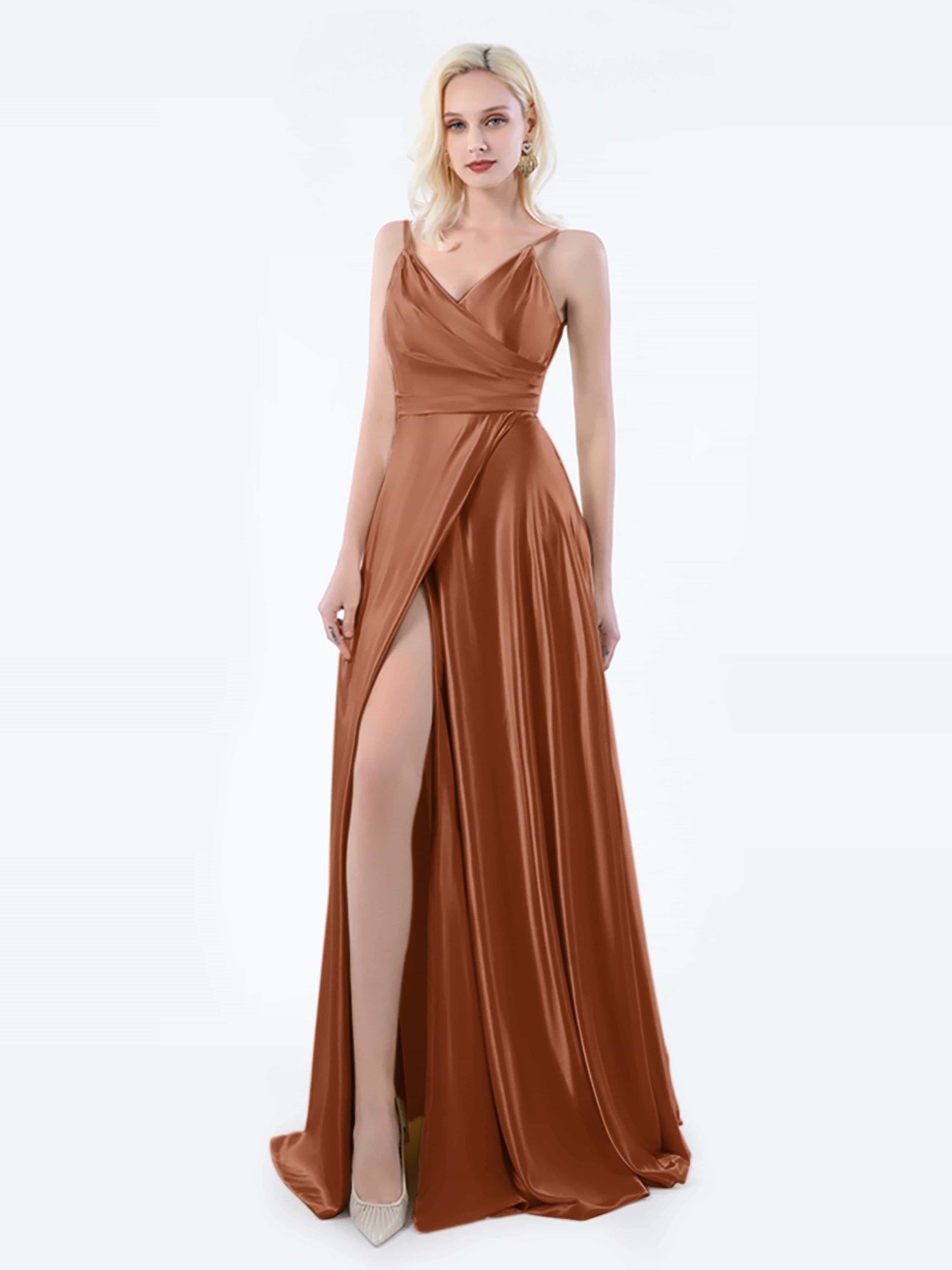 Layla Modern Slit Ruched Satin Bridesmaid Dresses